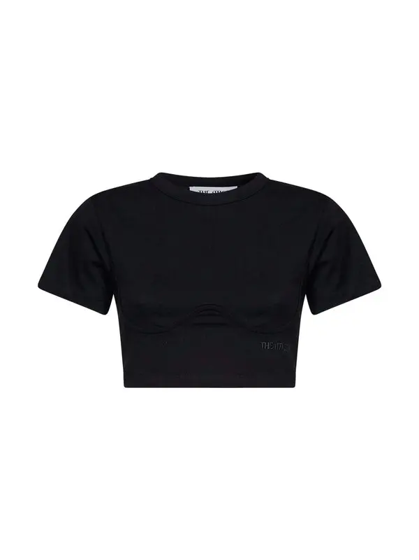 Attico Black Cotton Jersey Cropped T-shirt - Multicolor