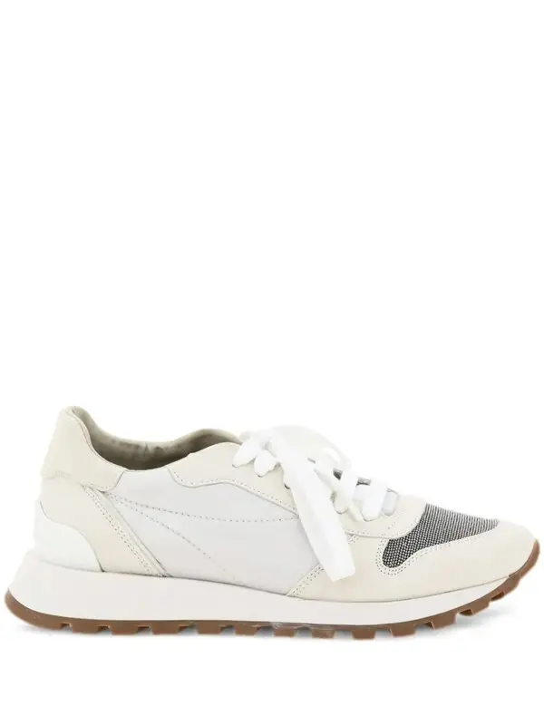 Brunello Cucinelli Suede And Techno Fabric Runners With Precious Toe