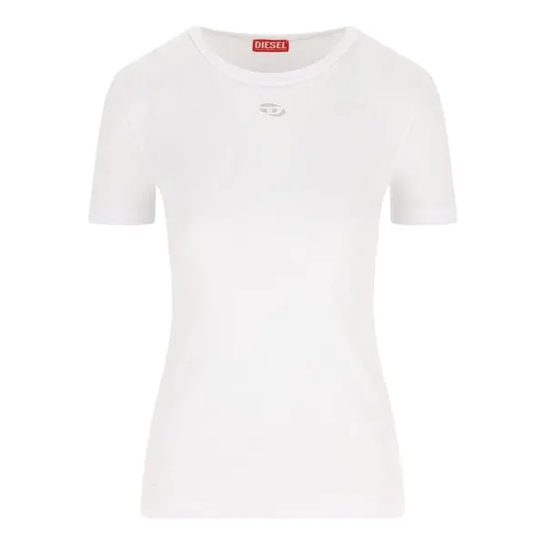 DIESEL® Ribbed Logo Round Neck Short Sleeve T-shirt - White