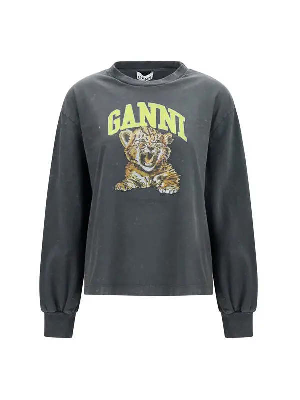 GANNI Long-sleeve Tiger-print T-shirt - Gray