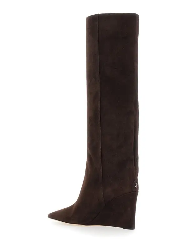 JIMMY CHOO Blake' Brown Knee-high Boots With High Wedge Heel In Leather For - Multicolor