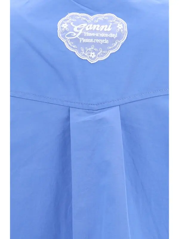 GANNI Cotton Shirt With Lace Details - Blue