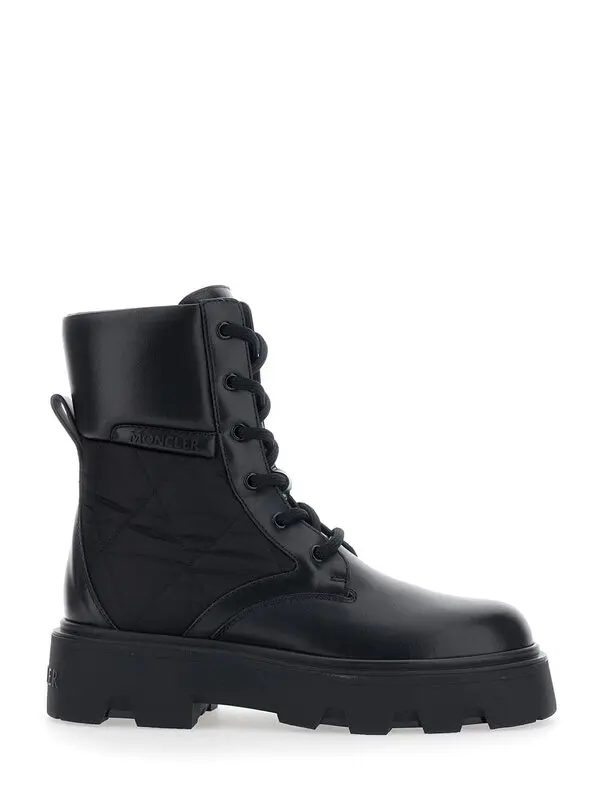 Moncler Aurea' Black Ankle Boots With Slip-on Design And Logo Lettering On The Side In Leather For - Multicolor