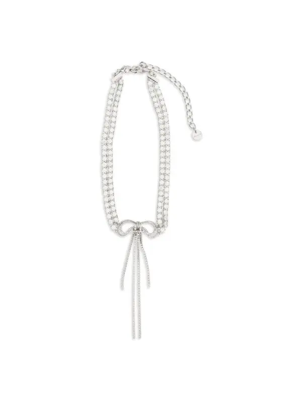SELF-PORTRAIT Crystal Double Bow Choker - Silver