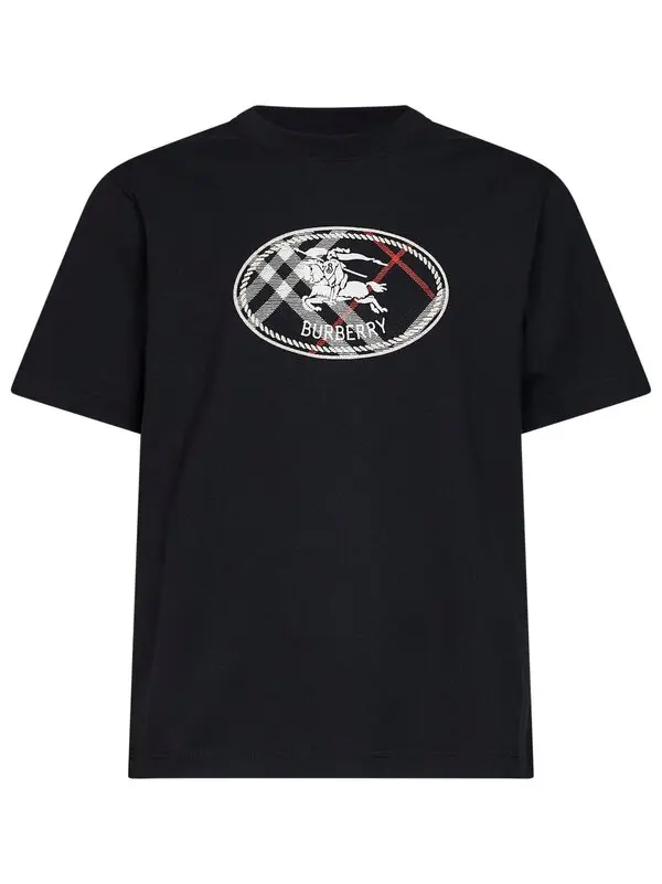 Burberry Black Cotton Knight Stamp Check T-shirt - Multicolor