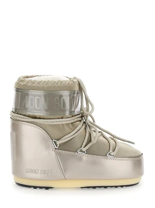 Moon Boot Snow Boots With Bow On The Front And Maxi Logo Print In Metallic Tech Fabric For - Multicolor