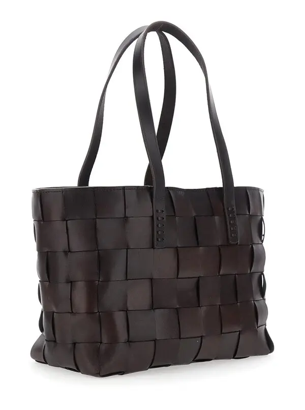 Dragon Diffusion Woven Leather Double Handle Shopping Bag For