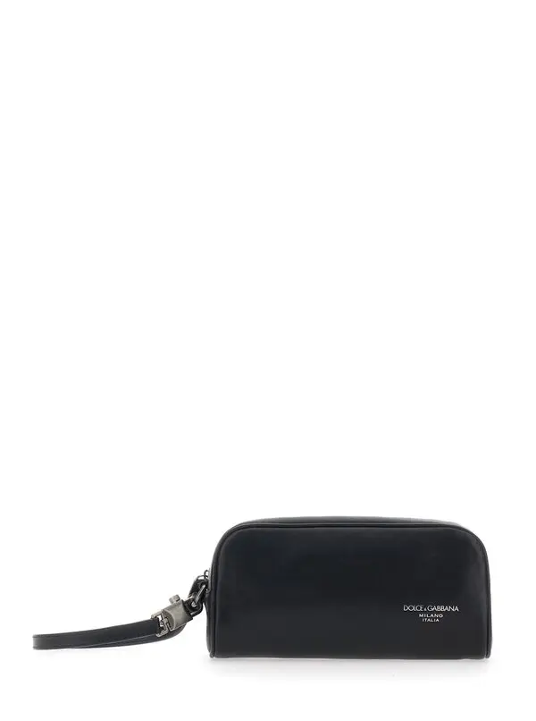 Dolce & Gabbana Black Clutch With Wrist Strap And Lettering Logo On The Front In Leather For - Multicolor