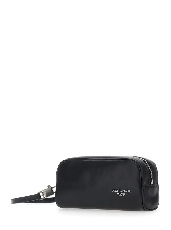 Dolce & Gabbana Black Clutch With Wrist Strap And Lettering Logo On The Front In Leather For - Multicolor