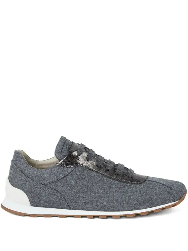 Brunello Cucinelli Virgin Wool Flannel And Lamé Calfskin Runners With Monili - Gray
