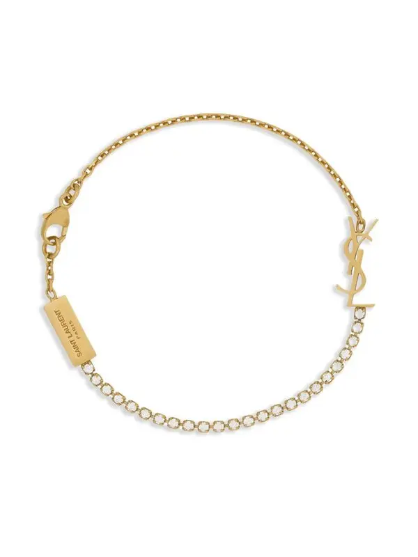 Saint Laurent Cassandre Charm Bracelet In Metal And Rhinestone - Silver