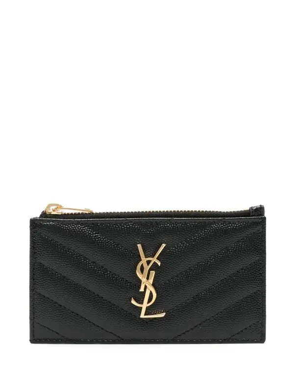 Saint Laurent Cassandre Matelassé Fragments Card Case In Grain De Poudre Leather - Black