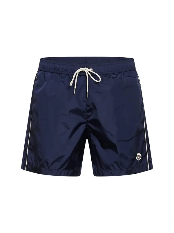 Moncler Navy Blue Nylon Logo Patch Swim Shorts