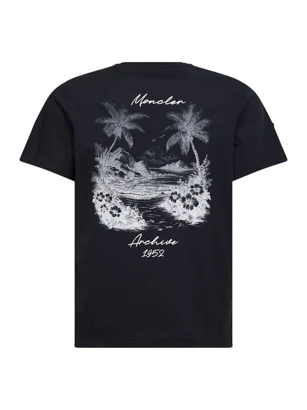 Moncler Blue Cotton Jersey Printed T-shirt