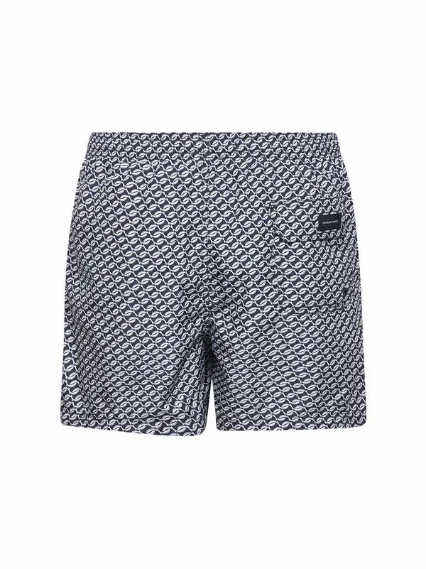 Tagliatore Navy Blue Printed Nylon Swim Shorts