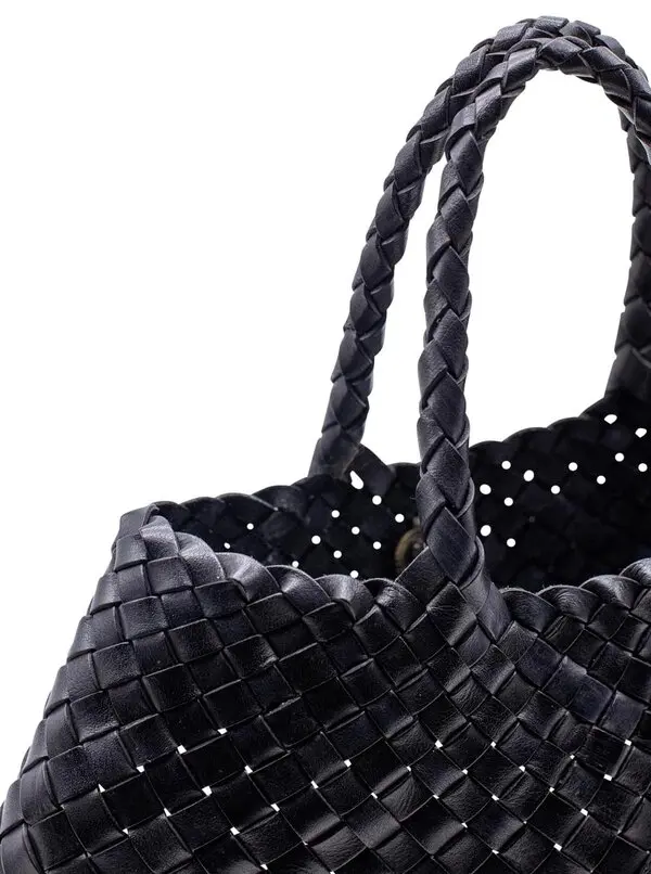 Dragon Diffusion Handbag 'santa Croce' With Two Top Handles And Woven Design In Leather For - Black