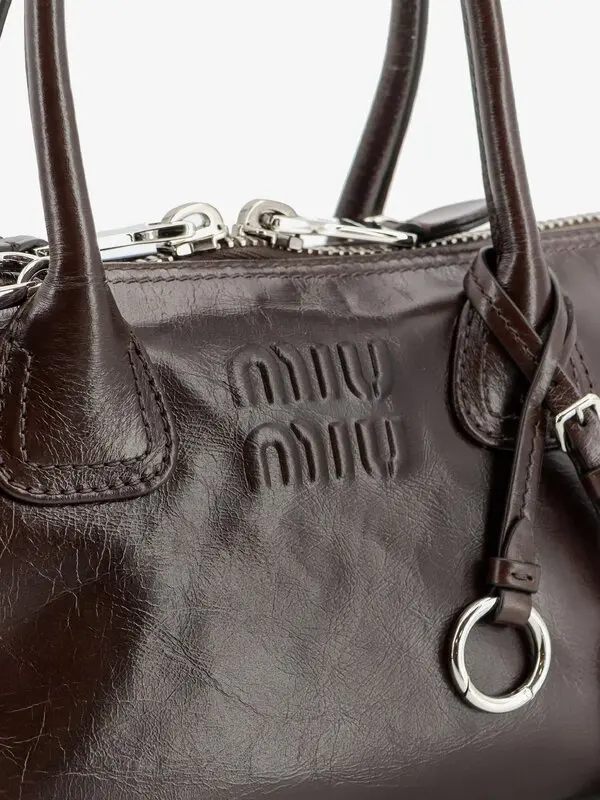 Miu Miu Leather Handbag With Embossed Lettering Logo - Multicolor