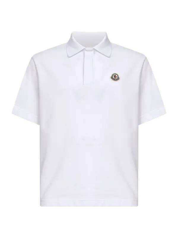 Moncler White Cotton Pique Logo Polo Shirt