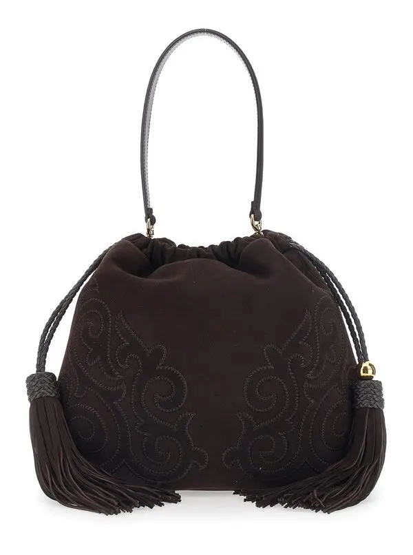 Etro Kalispera' Shoulder Bag With Drawstring Closure And Tassels On The Front In Suede For - Brown
