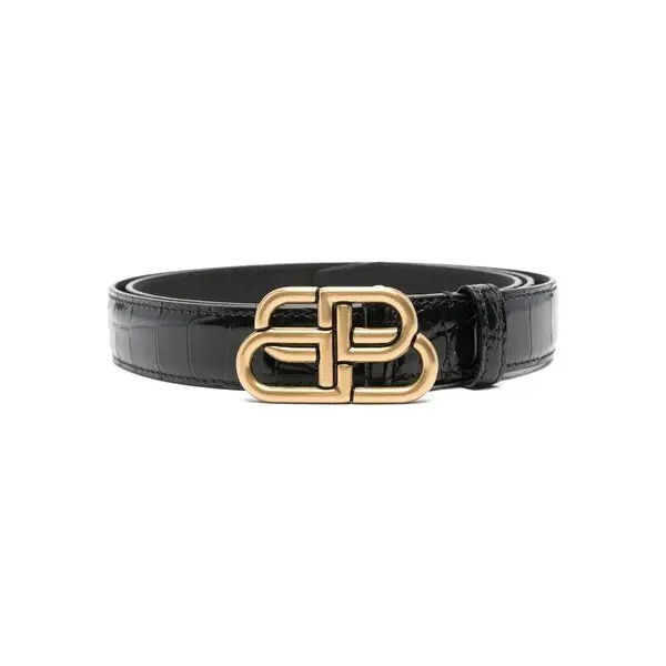 Balenciaga Croc Effect Belt - Black