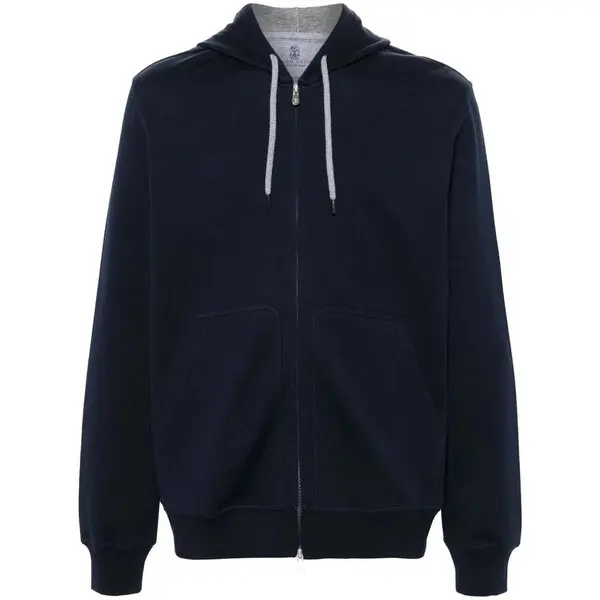 Brunello Cucinelli Cotton Blend Jersey Hooded Sweatshirt - Blue