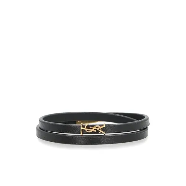 Saint Laurent Calfskin Leather Double-strap Bracelet - Black