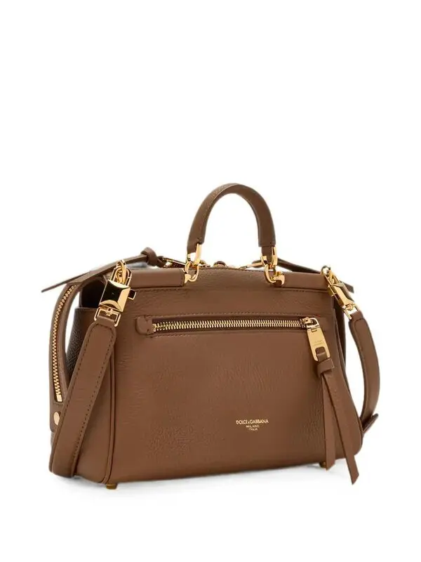 Dolce & Gabbana Vittoria Leather Tote Bag With Logo Plaque - Brown