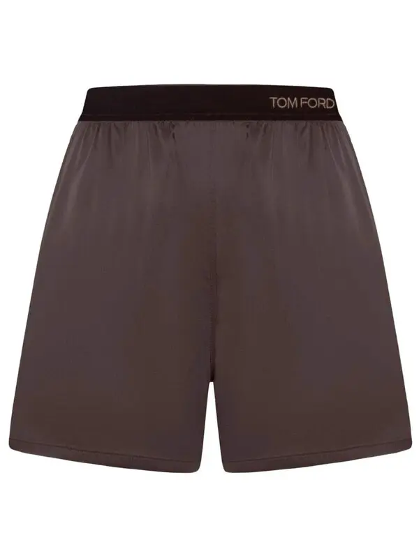 TOM FORD Logo-waistband Silk Shorts - Brown