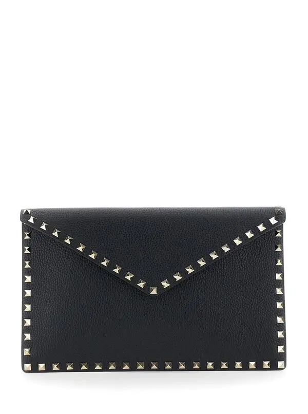 Valentino Garavani Black Clutch With Envelope Design And Rockstud Decoration In Leather For - Multicolor