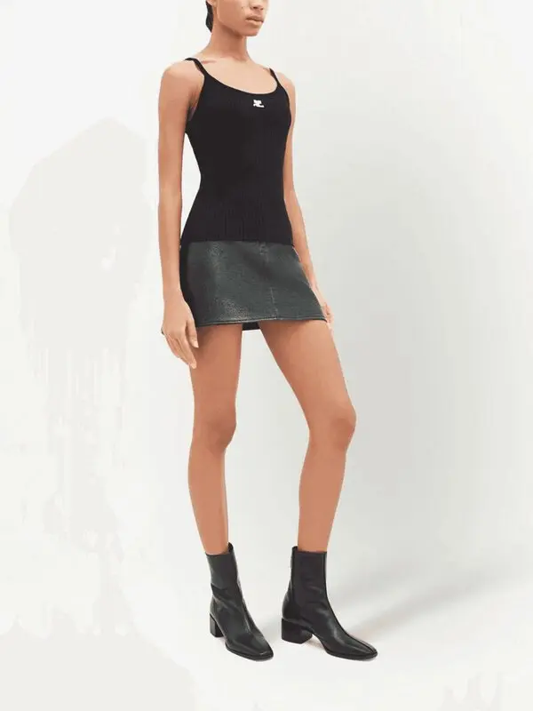 COURREGES Ribbed Knit Top - Black