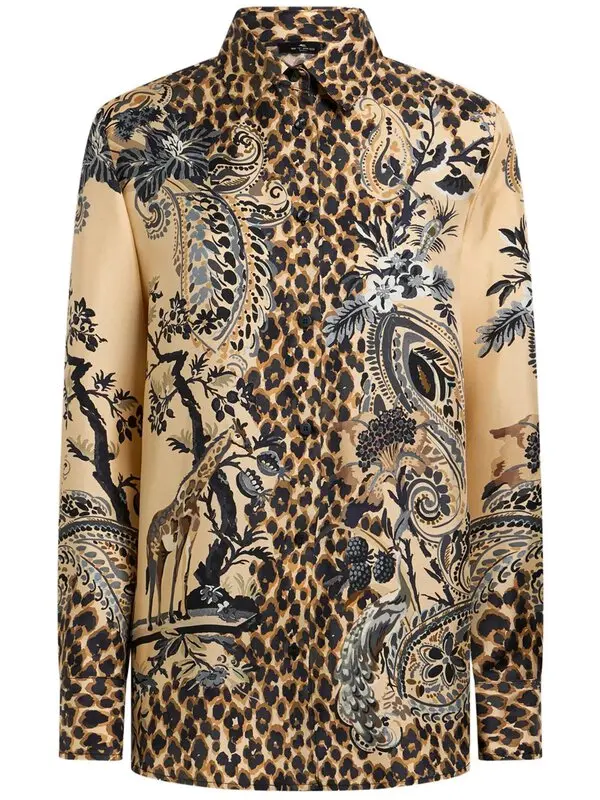 Etro Silk Shirt With Placed Leopard Print