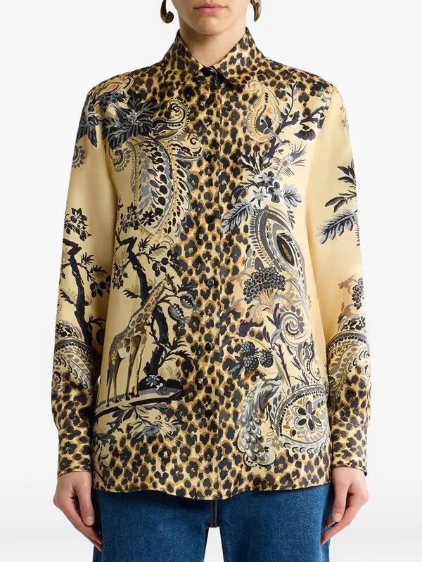 Etro Silk Shirt With Placed Leopard Print