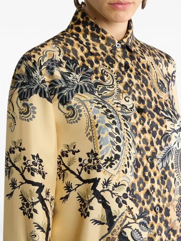 Etro Silk Shirt With Placed Leopard Print