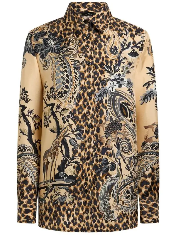 Etro Silk Shirt With Placed Leopard Print - Multicolor