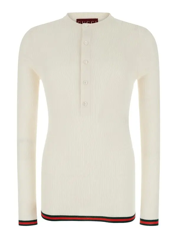 Gucci White Long Sleeved Top In Rib Silk