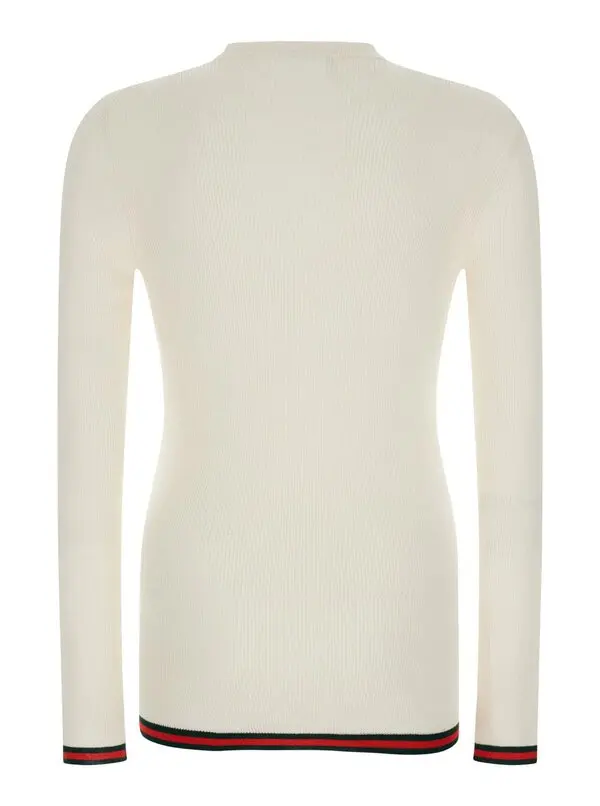 Gucci White Long Sleeved Top In Rib Silk