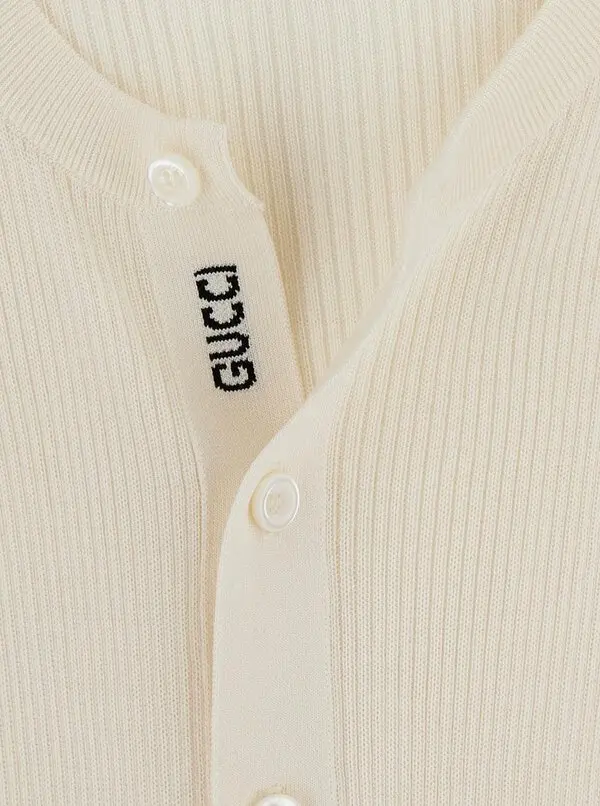 Gucci White Long Sleeved Top In Rib Silk