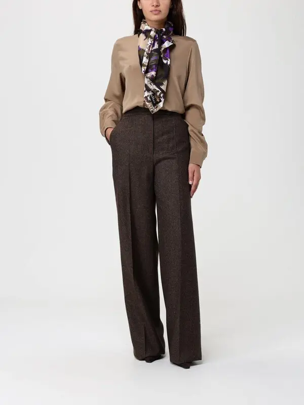 Max Mara Classic Silk Blend Long Sleeve Shirt - Brown