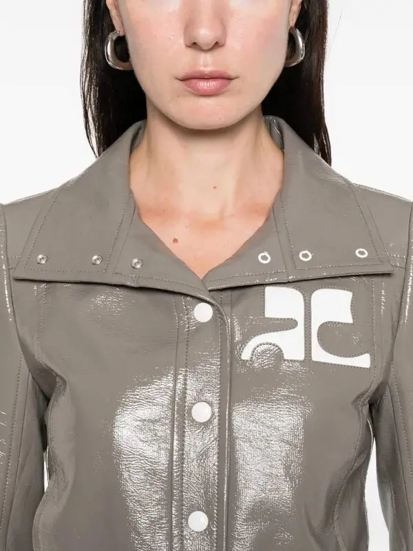 COURREGES Re-edition Cropped Vinyl Jacket - Brown