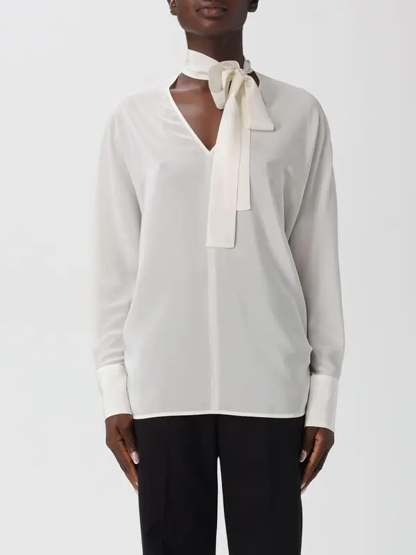 Max Mara Silk Tie Neck Blouse - White