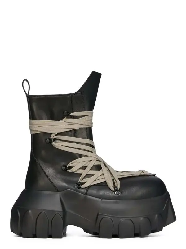 Rick Owens Leather Boots Megalace Mega Tractor - Black
