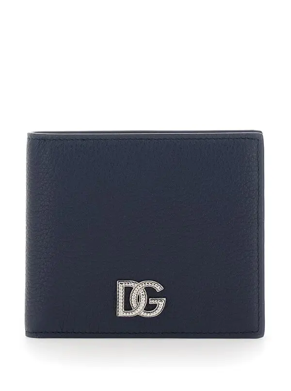 Dolce & Gabbana Blue Bi-fold Wallet With Logo Plate On The Front In Leather For