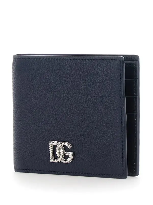 Dolce & Gabbana Blue Bi-fold Wallet With Logo Plate On The Front In Leather For