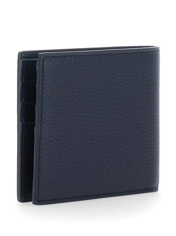 Dolce & Gabbana Blue Bi-fold Wallet With Logo Plate On The Front In Leather For