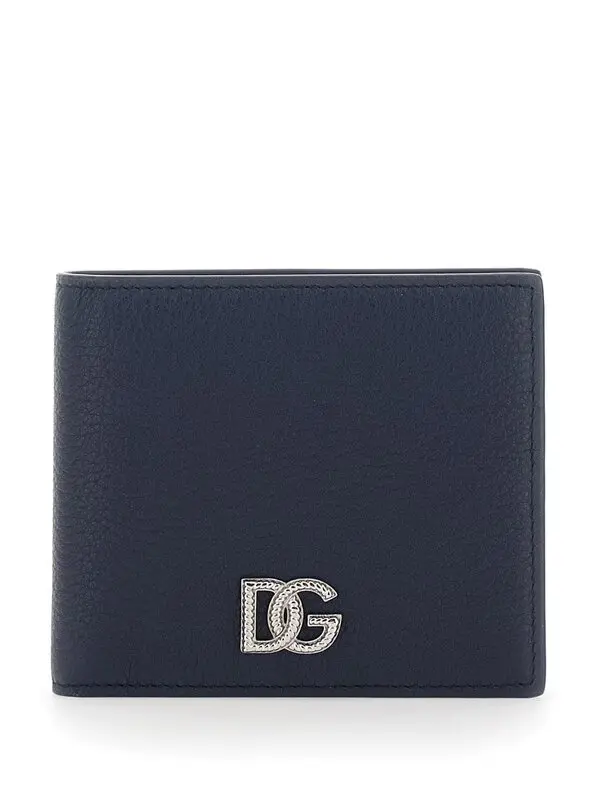 Dolce & Gabbana Blue Bi-fold Wallet With Logo Plate On The Front In Leather For - Multicolor