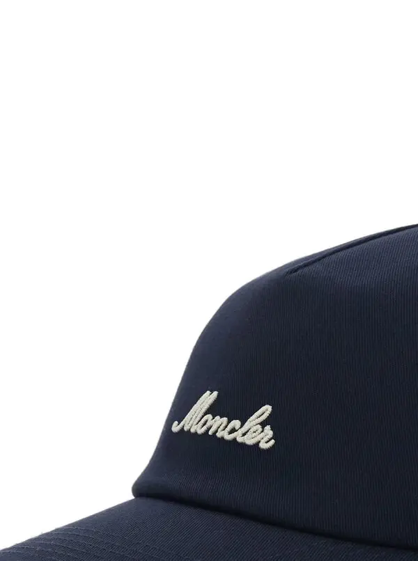 Moncler Blue Cotton Baseball Cap With Front Lettering Logo For