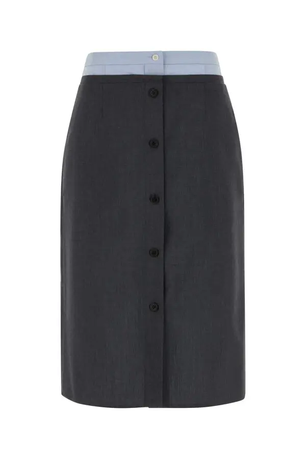 Prada Dark Grey Wool Blend Skirt - Gray