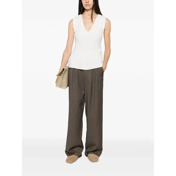LISA YANG Cashmere V-neck Sleeveless Ribbed Knit Tank - White