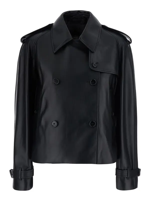 Burberry Mayfair' Black Jacket With Wide Collar And Cropped Design In Leather For - Multicolor
