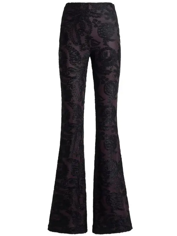 Etro Chenille Jacquard Paisley Foliage Flared Trousers - Black